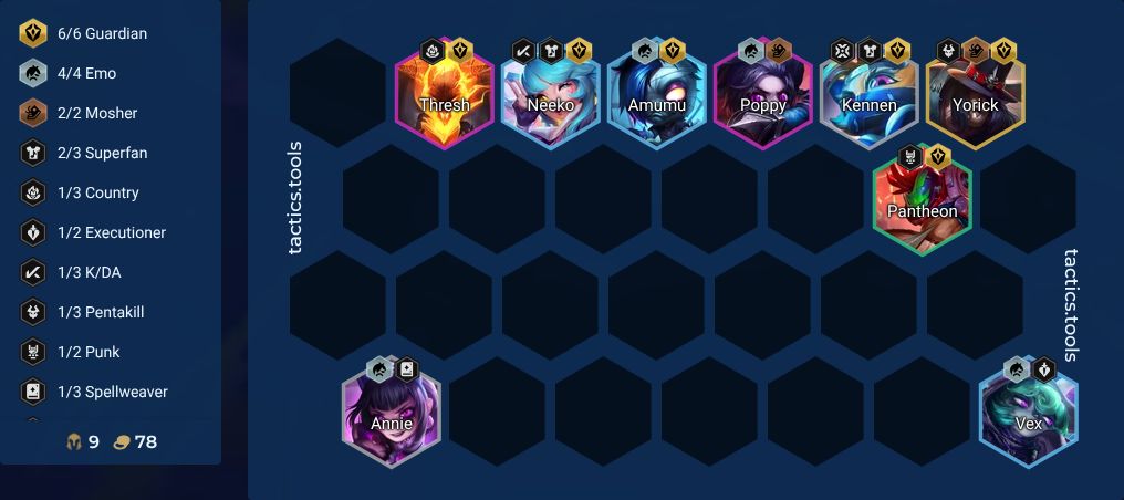 6 Guardian, 4 Emo, 2 Mosher - TFT Team Builder Set 10
