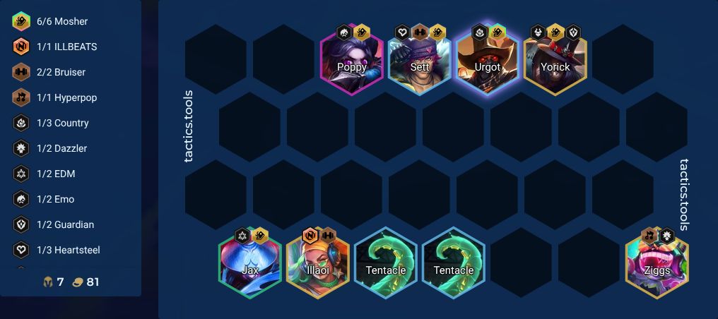 6 Mosher, 2 Bruiser, 1 Hyperpop - TFT Team Builder Set 10