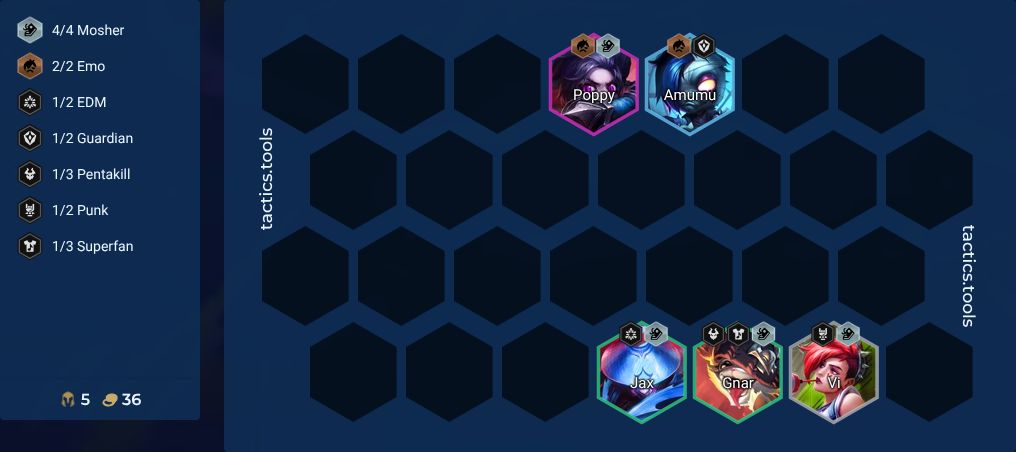 4 Mosher, 2 Emo - TFT Team Builder Set 10