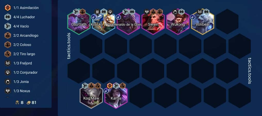 4 Luchador, 4 Vacío, 2 Arcanólogo, 2 Coloso, 2 Tiro largo - TFT Team ...